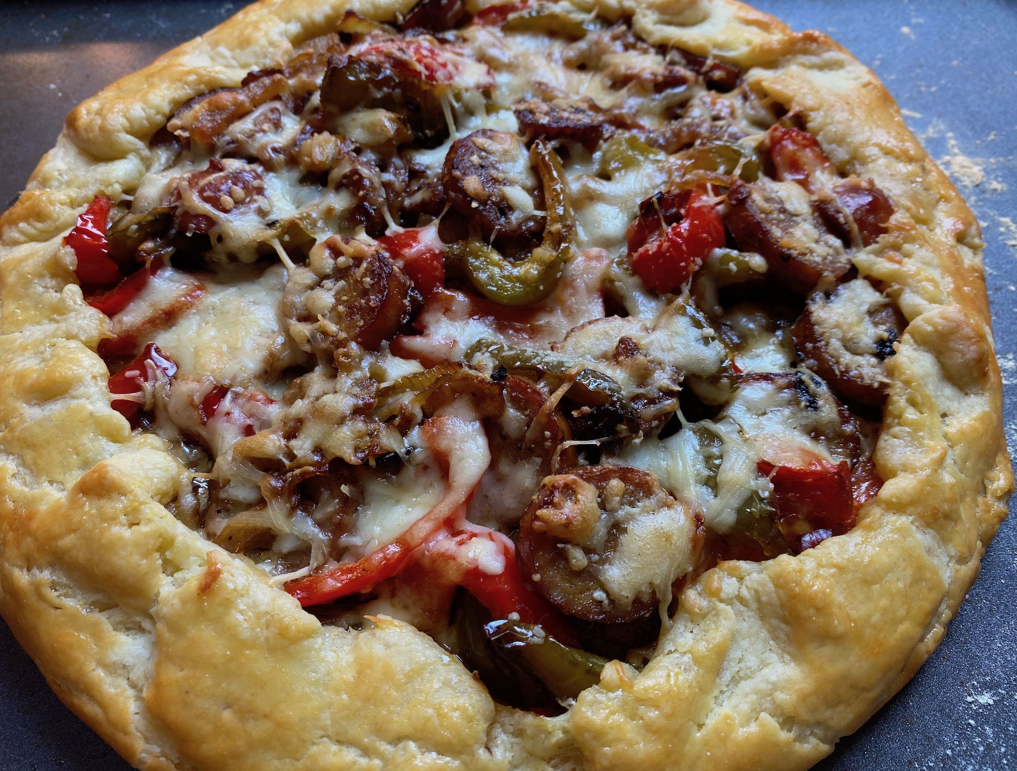 Sausage, Onion and Pepper Galette - Sea Salt and Sailor Stripes